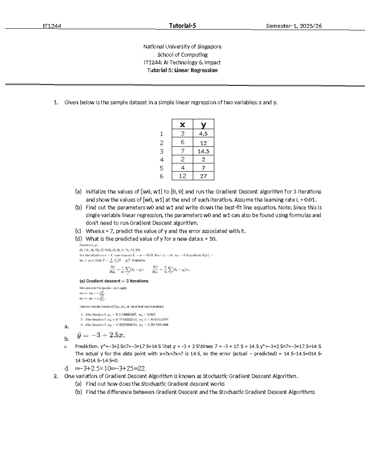 IT1244: AI Tech Impact - Tutorial 5 on Linear Regression Analysis - Studocu