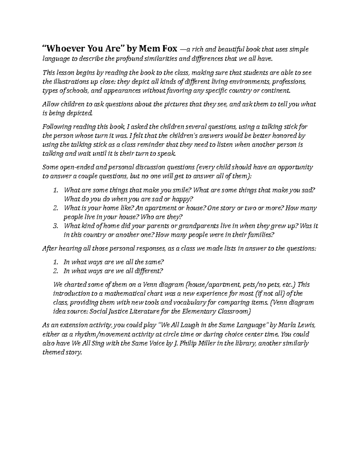 Mem Fox Notes!! - “Whoever You Are” by Mem Fox —a rich and beautiful ...
