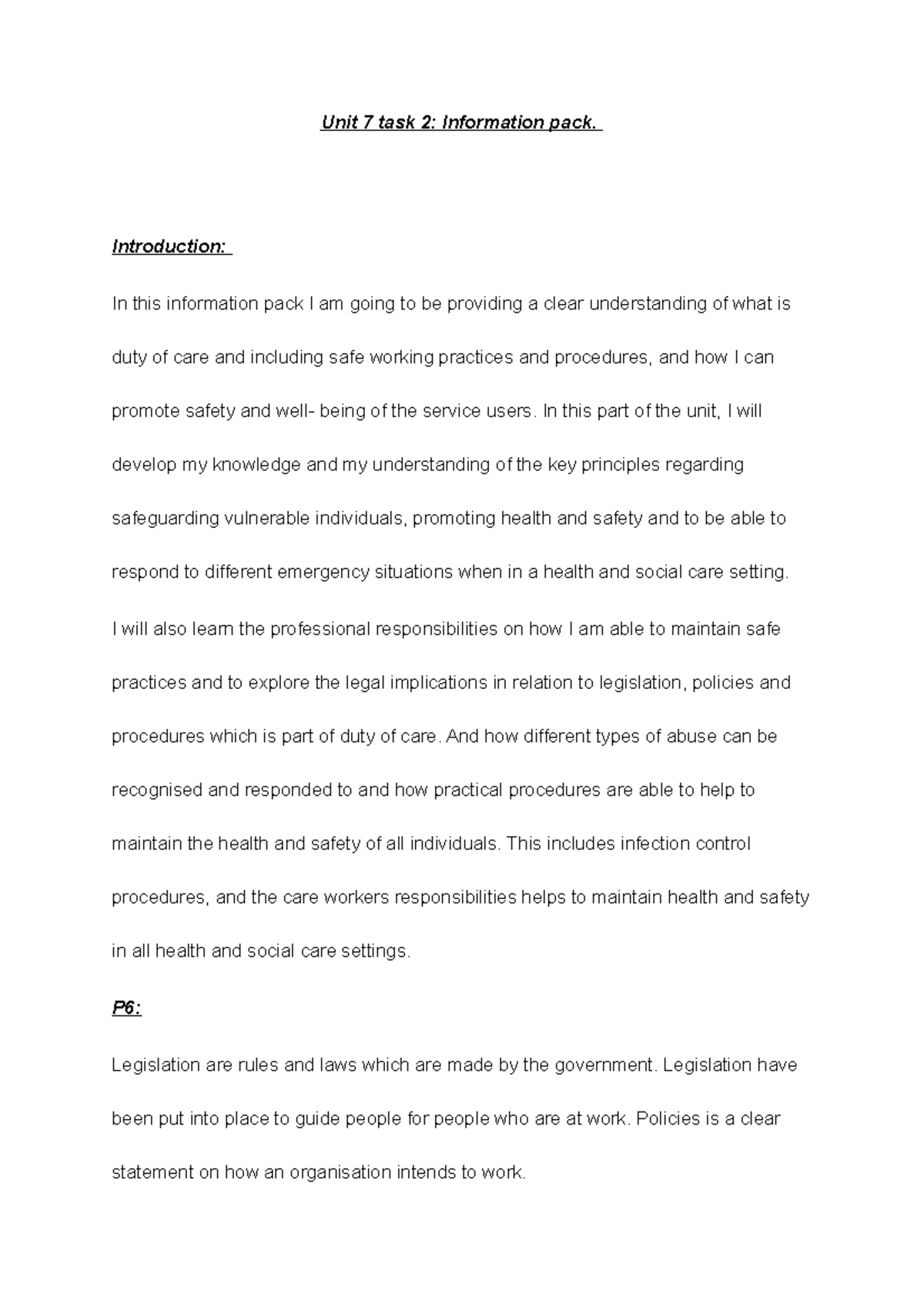 UNIT 7 TASK 2: Understanding Safe Practice Principles in Care - Studocu