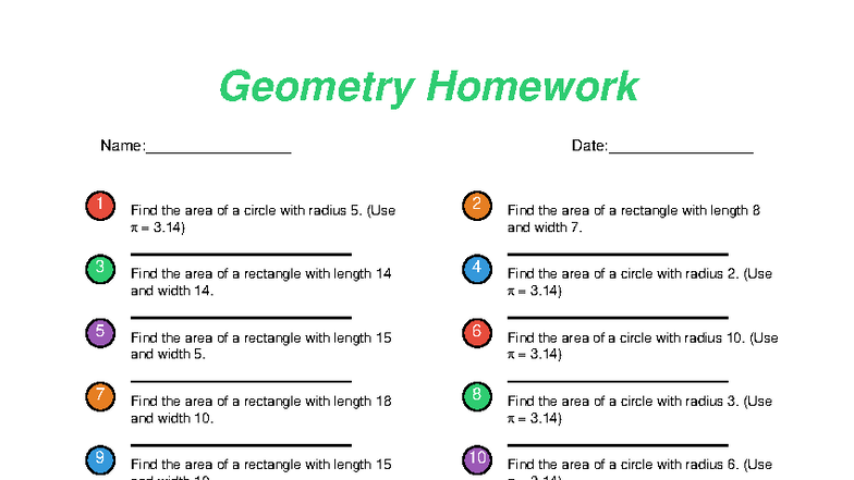 Geometry Homework 6: Area Calculations for Circles & Rectangles - Studocu