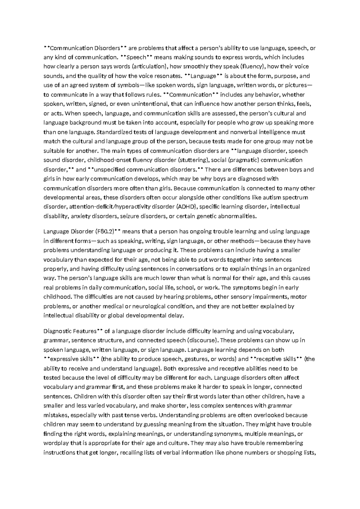 Communication Disorders: Overview and Key Insights - Studocu