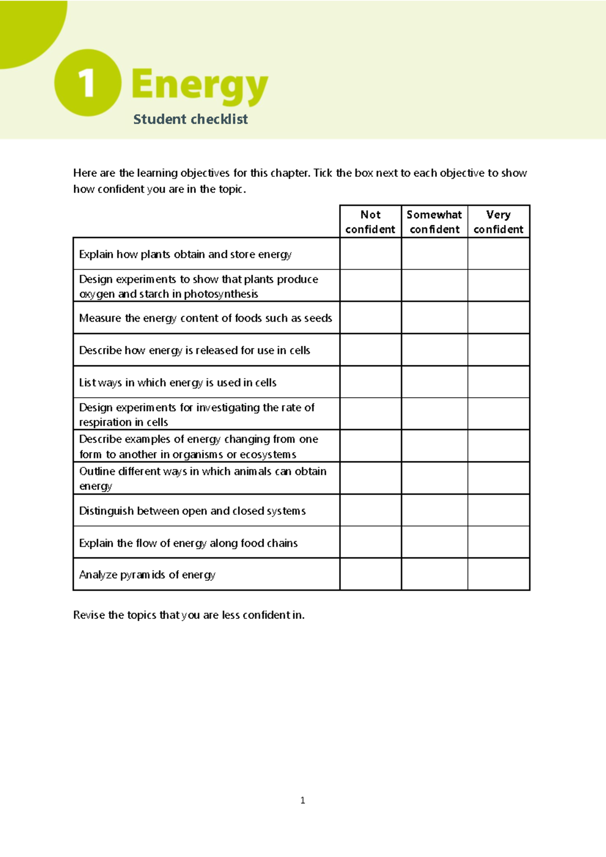 MYP Biology Student Checklists: Learning Objectives Overview - Studocu
