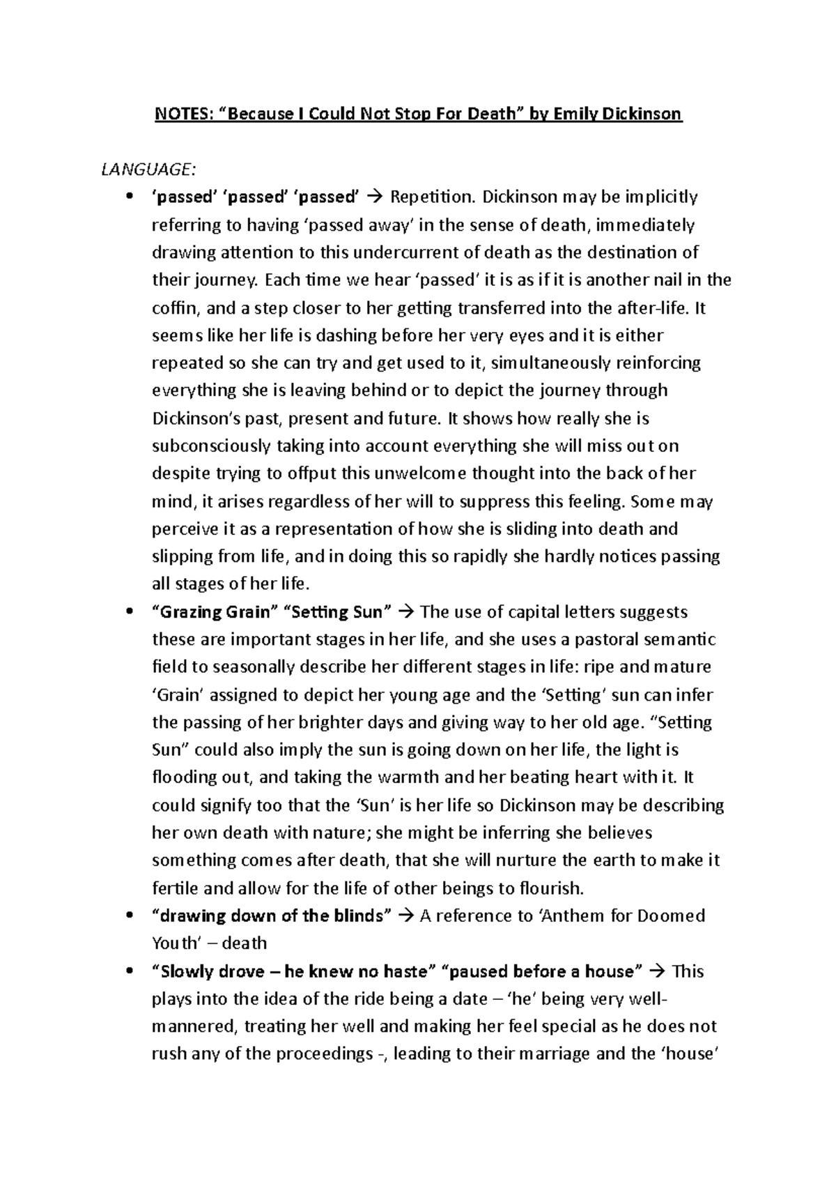 Emily Dickinson's 'Because I Could Not Stop for Death' Study Notes ...