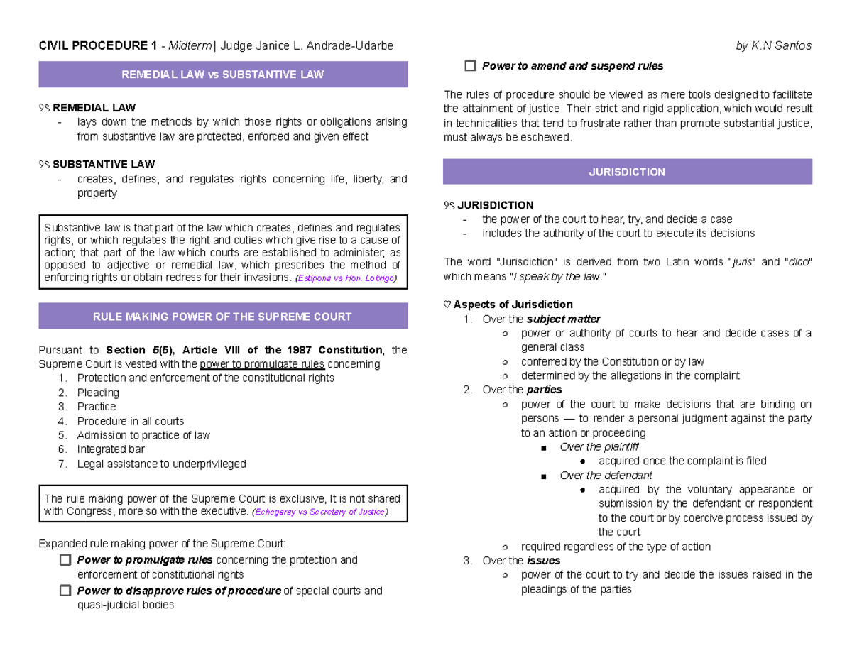 Civil Procedure 1 Midterm Study Guide: Remedies, Jurisdiction & Parties ...