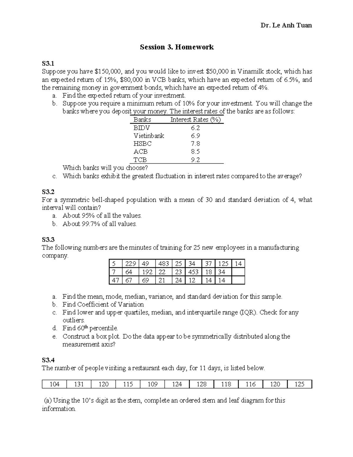 HW S3: Investment Strategies & Statistical Analysis - Studocu