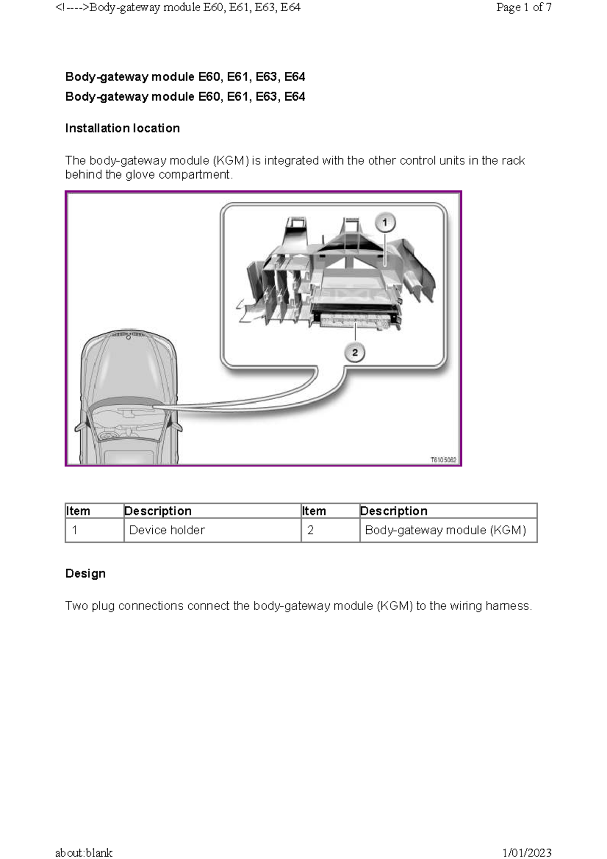 E61 Body Gateway Module (KGM) Detailed Pinout & Location Guide - Studocu