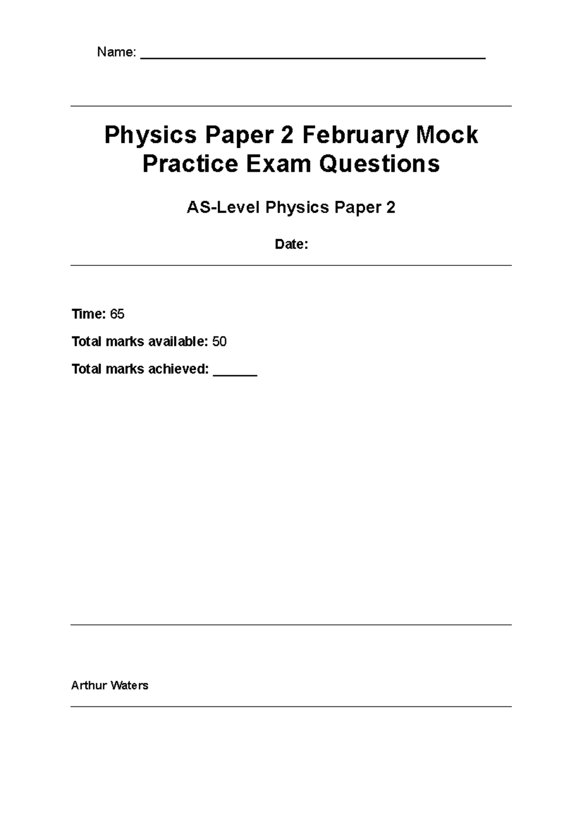 A Level Physics Paper 2 February Mock Exam Questions - Studocu
