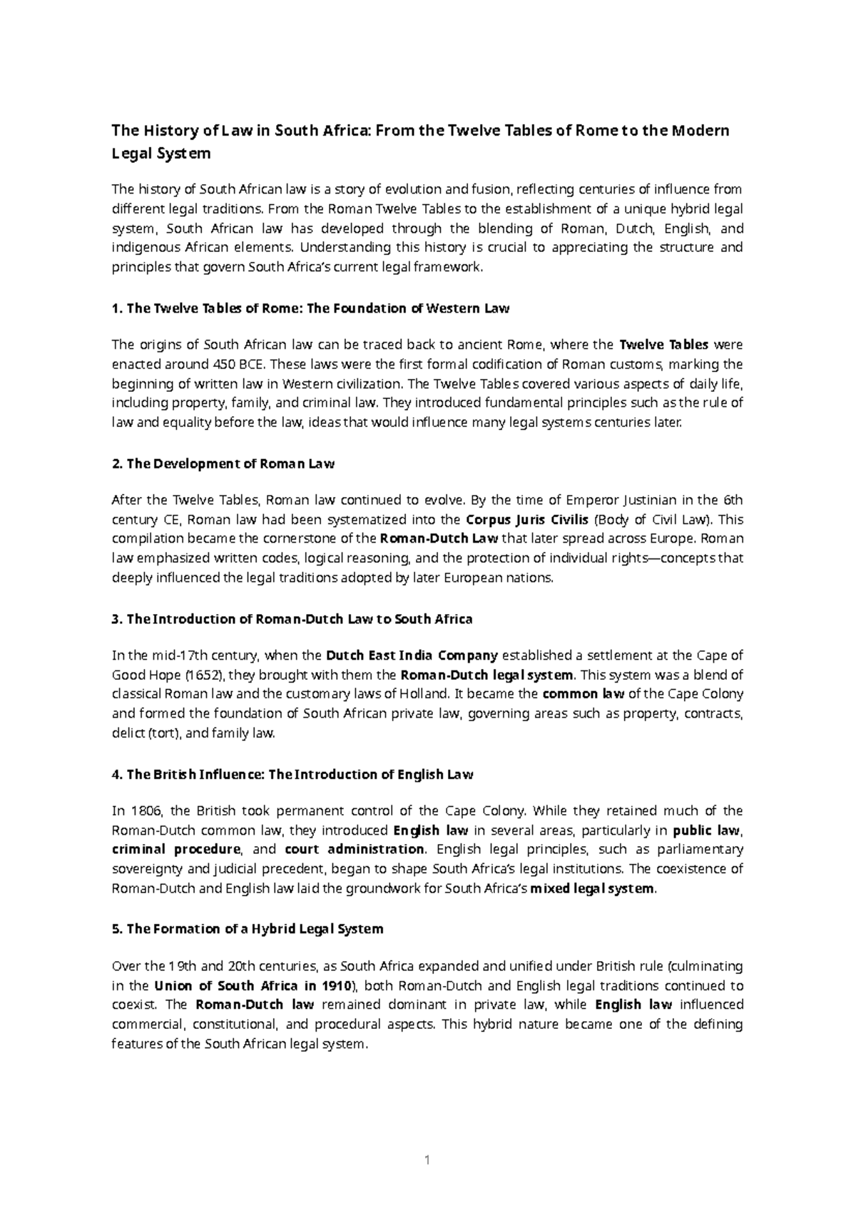 The Evolution of South African Law: From Roman Tables to Hybrid System ...