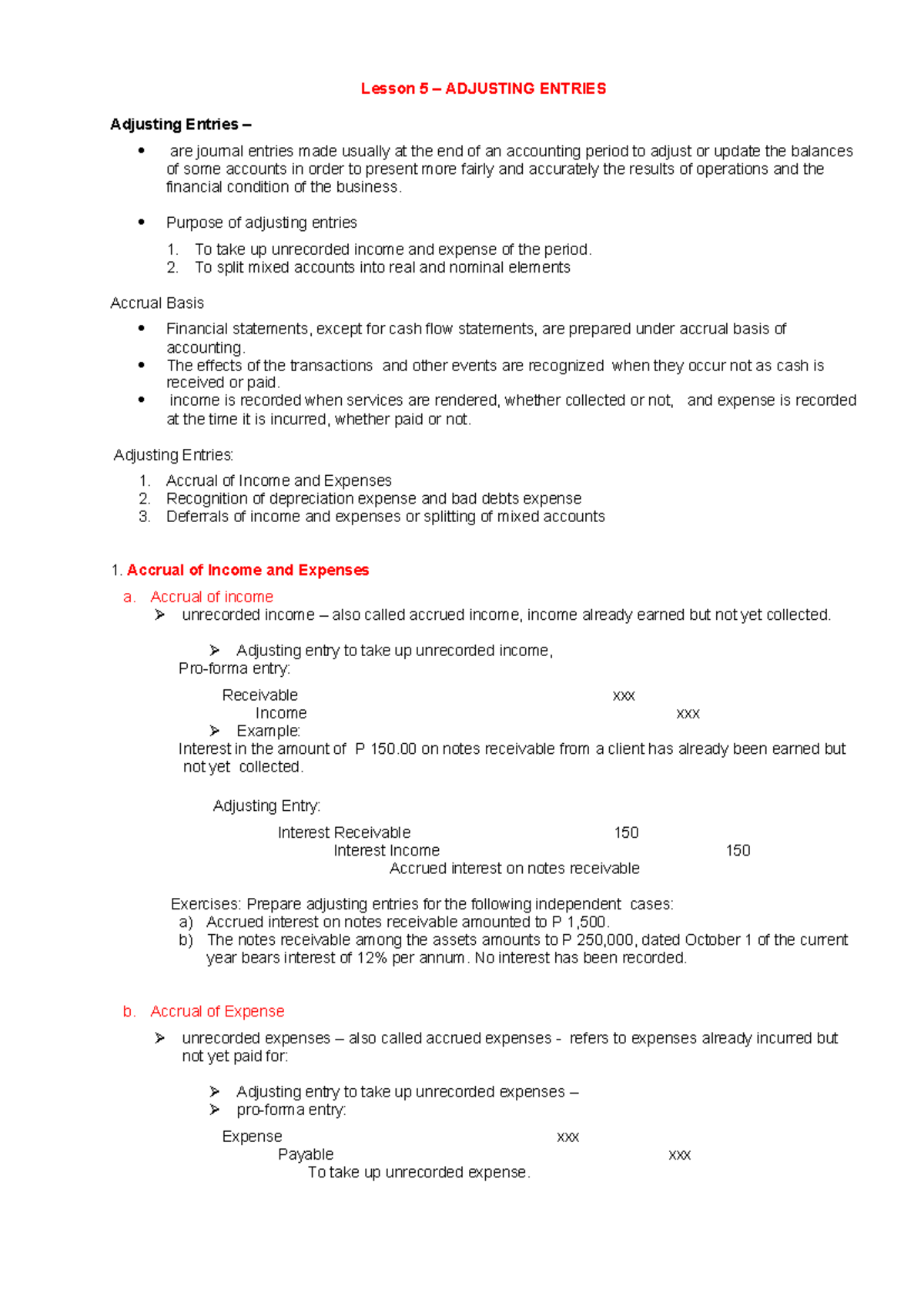 Unit III: Lesson 5 & 6 - Adjusting Entries and Financial Statements ...