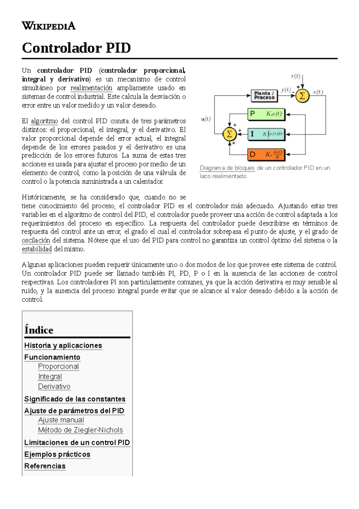 Controlador PID - concepto del control PID - Diagrama de bloques de un ...