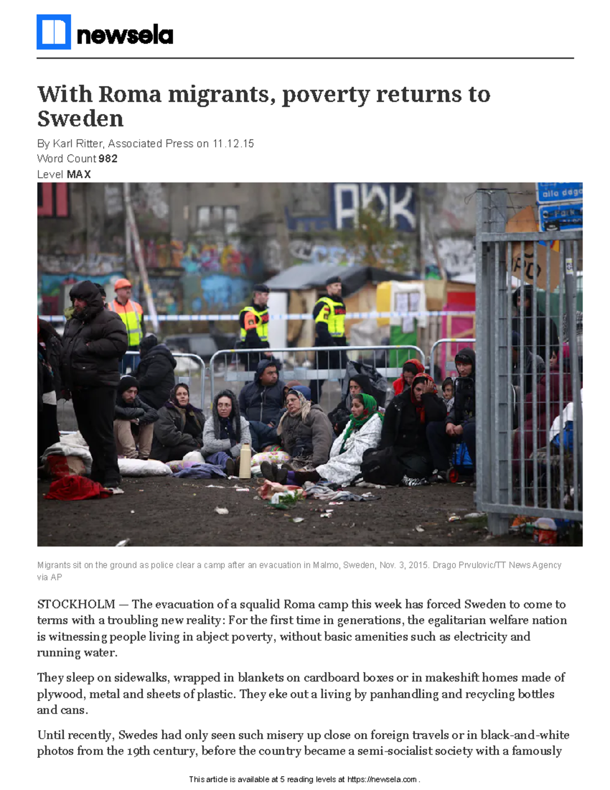 Impact of Roma Migration on Poverty in Sweden (AP News, 2015) - This ...