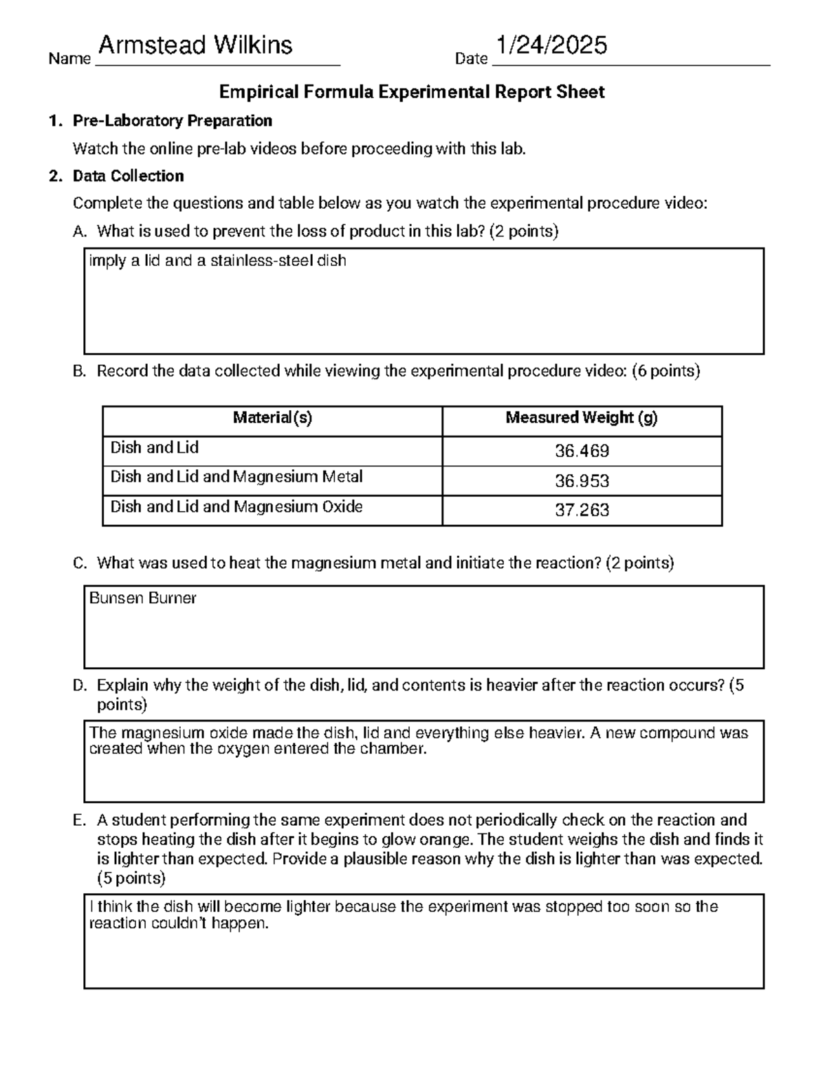 Empirical+Formula+Lab - Name Date Empirical Formula Experimental Report ...