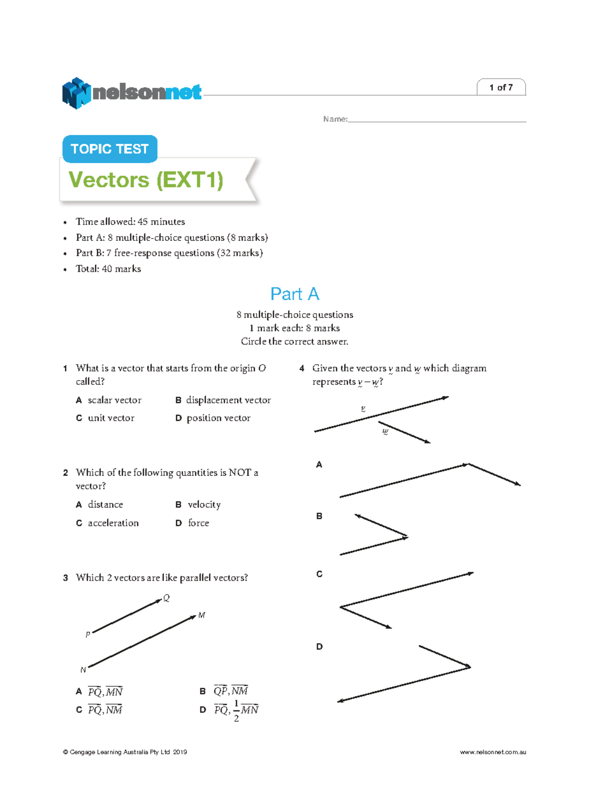 Vectors (EXT1) - Topic Test Notes and Solutions - Studocu