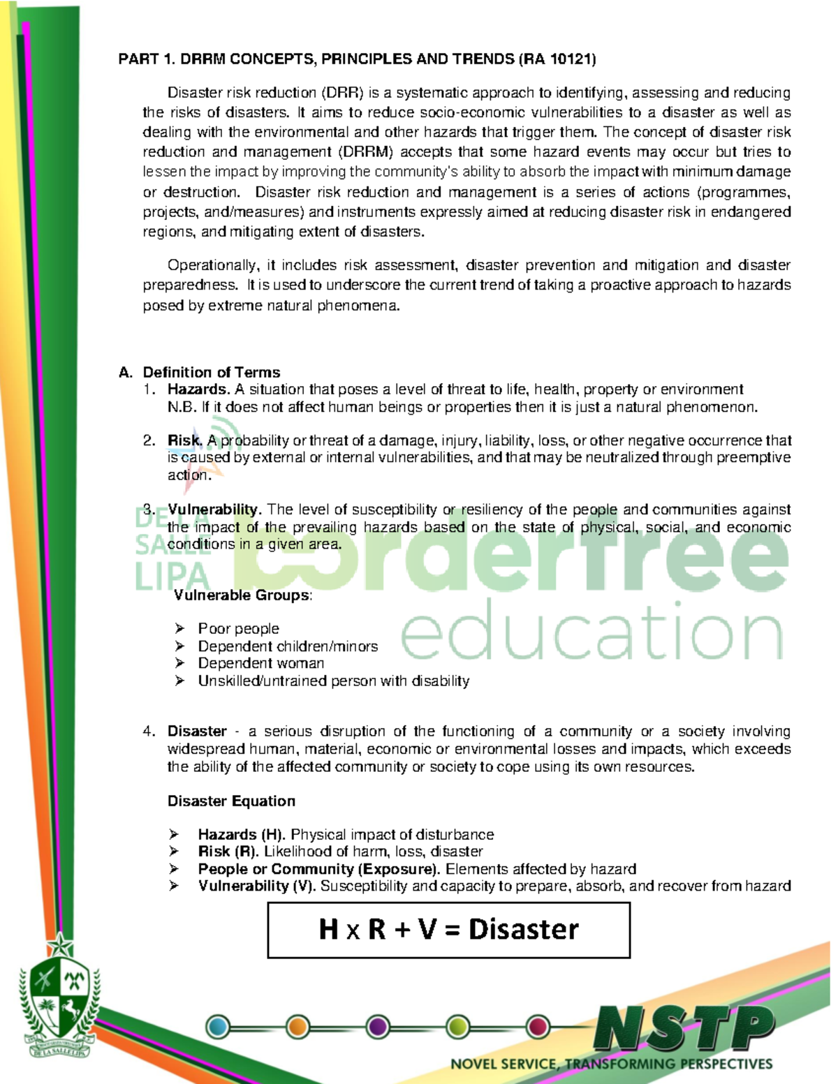 Module 4: Disaster Risk Reduction Concepts & Principles (RA 10121) - Studocu