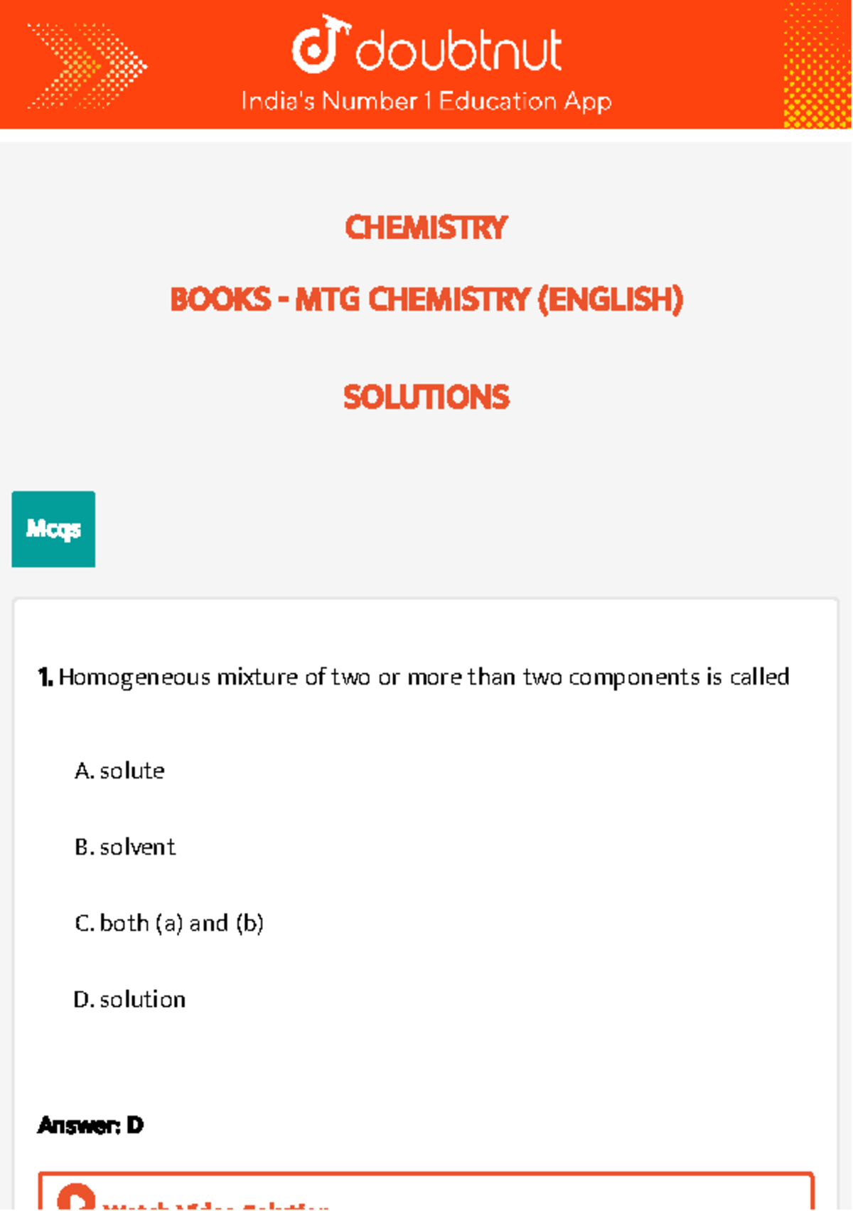 CHEM 101 MCQs Solutions: Homogeneous Mixtures & Concentration ...