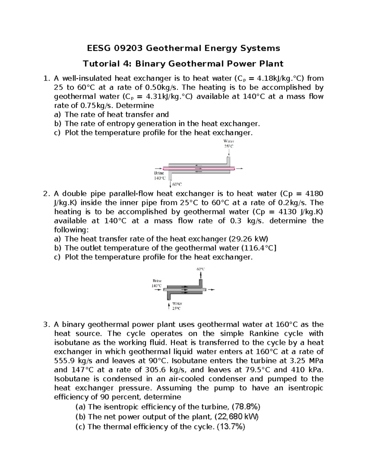 Tutorial 4 - Binary Geothermal Power Plant - EESG 09203 Geothermal ...