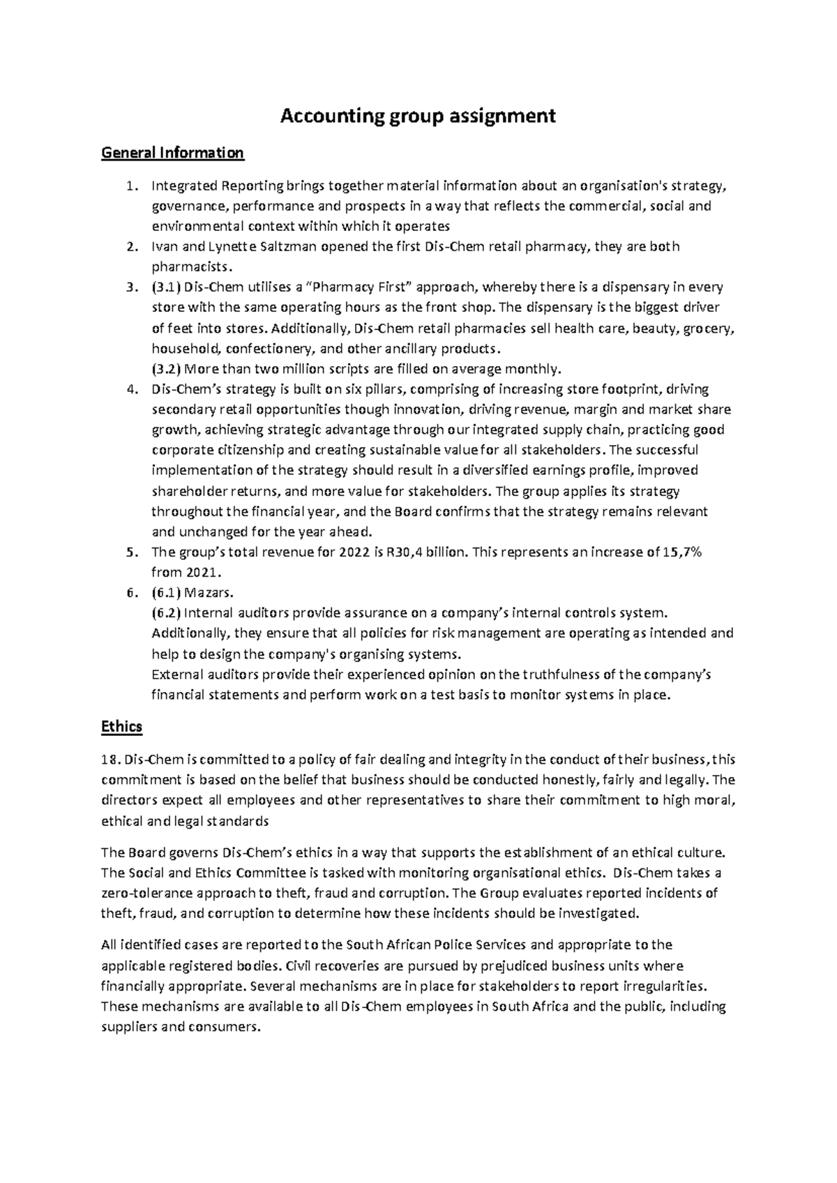 Accounting group assignment - Accounting group assignment General ...