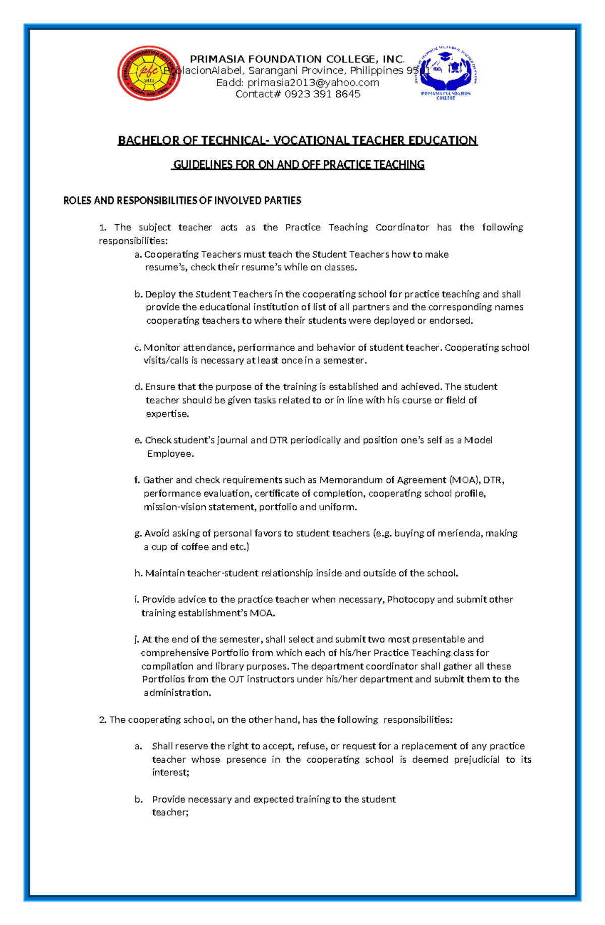 Btvted-OJT- Guidelines - PRIMASIA FOUNDATION COLLEGE, INC ...