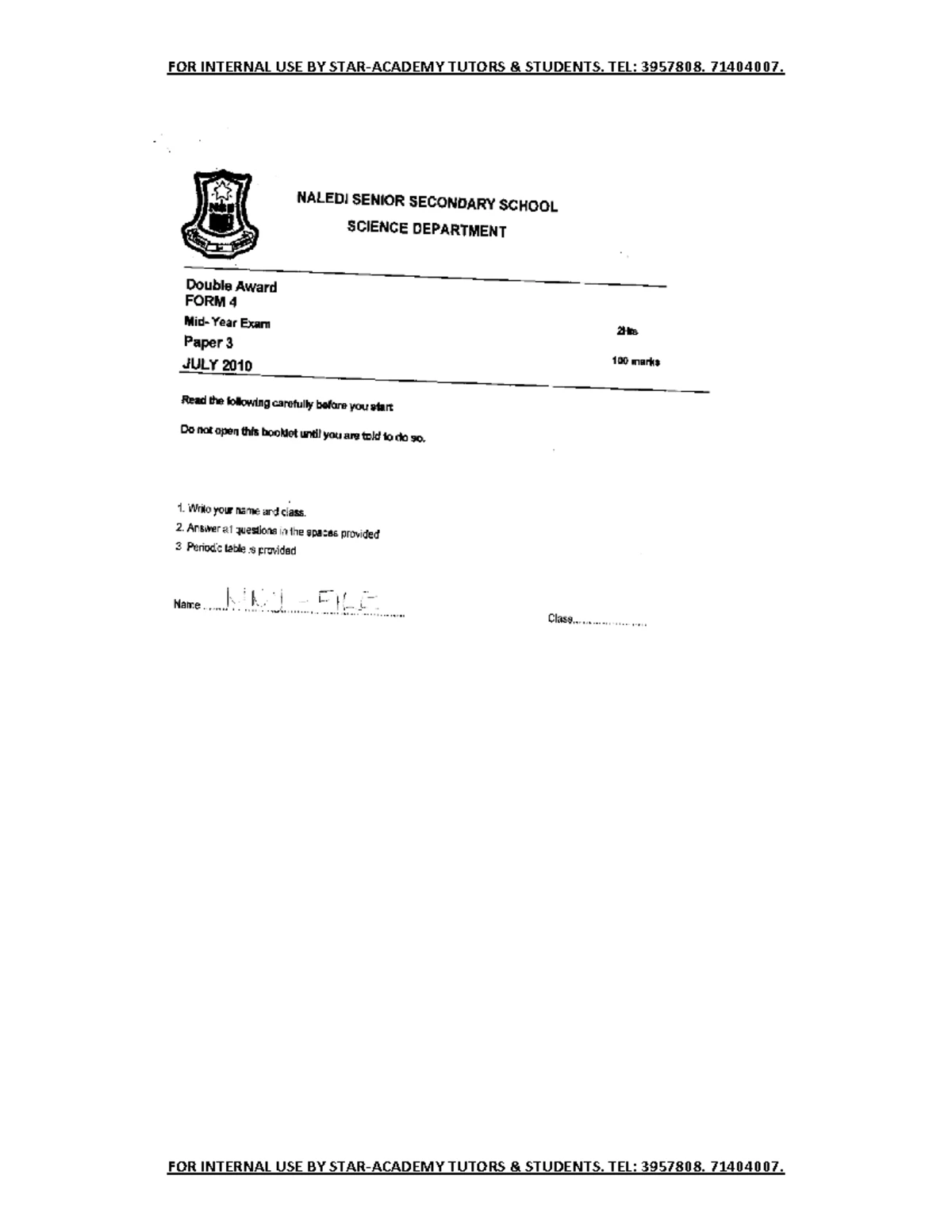 Botswana GCE Science: Double Award Paper 4 Practical Exam 2022 - Studocu