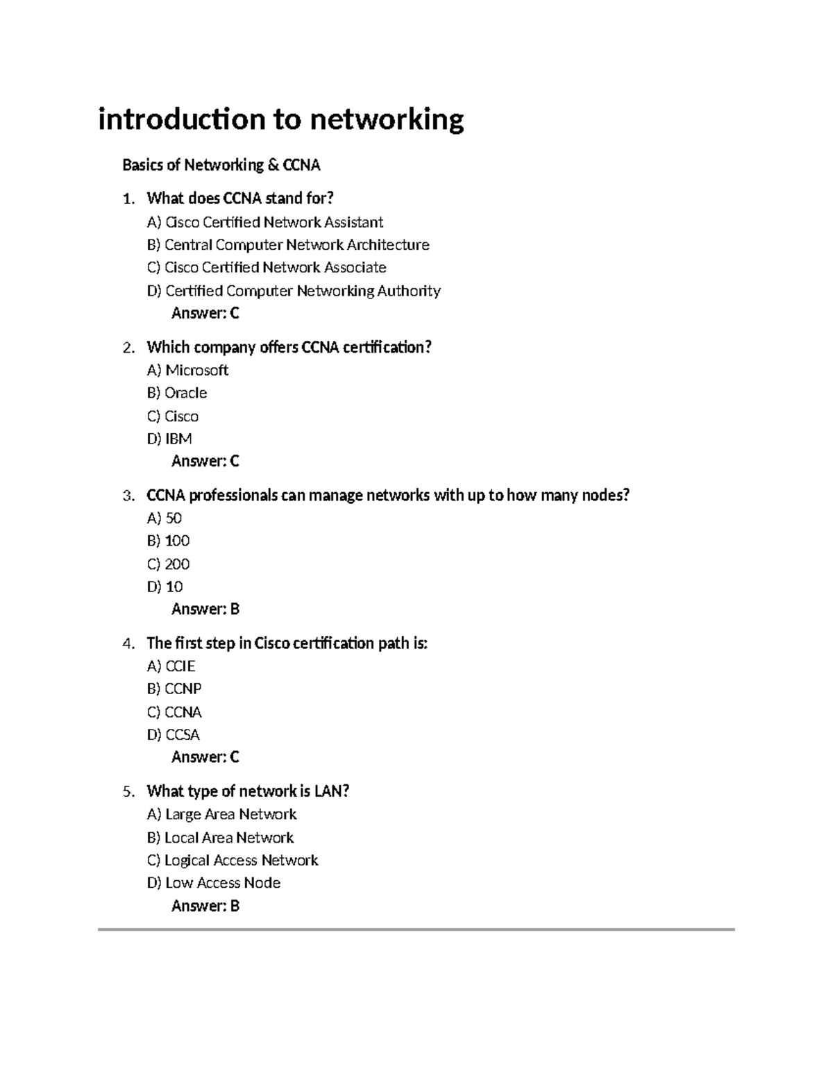 Introduction to Networking Basics - CCNA 1 Study Guide - Studocu