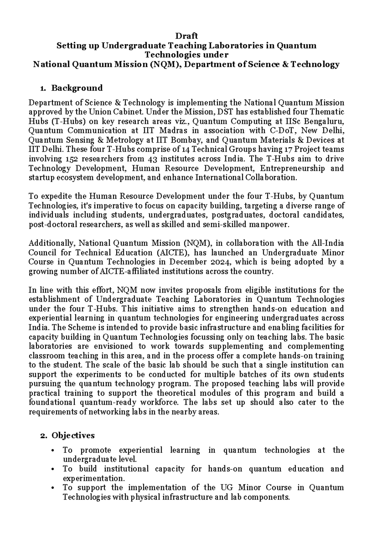 Draft Proposal for Establishing UG Teaching Labs in Quantum Tech (NQM) - Studocu