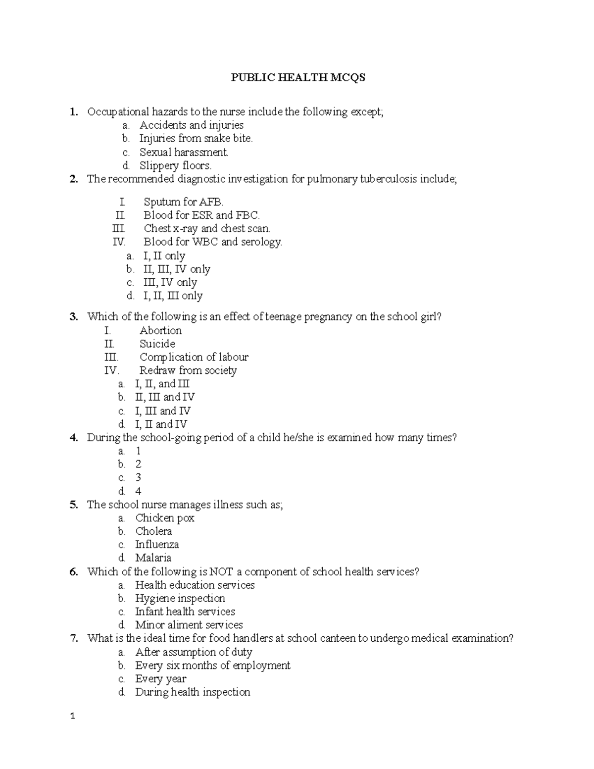 Public Health MCQs: 160 Questions for Nursing Students' Exam Prep - Studocu