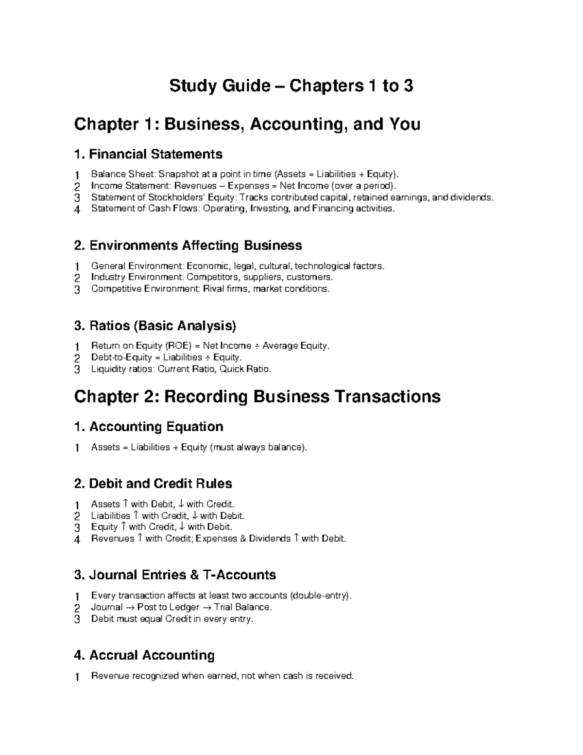 Ch1-3 Study Guide: Business & Accounting Concepts Overview - Studocu