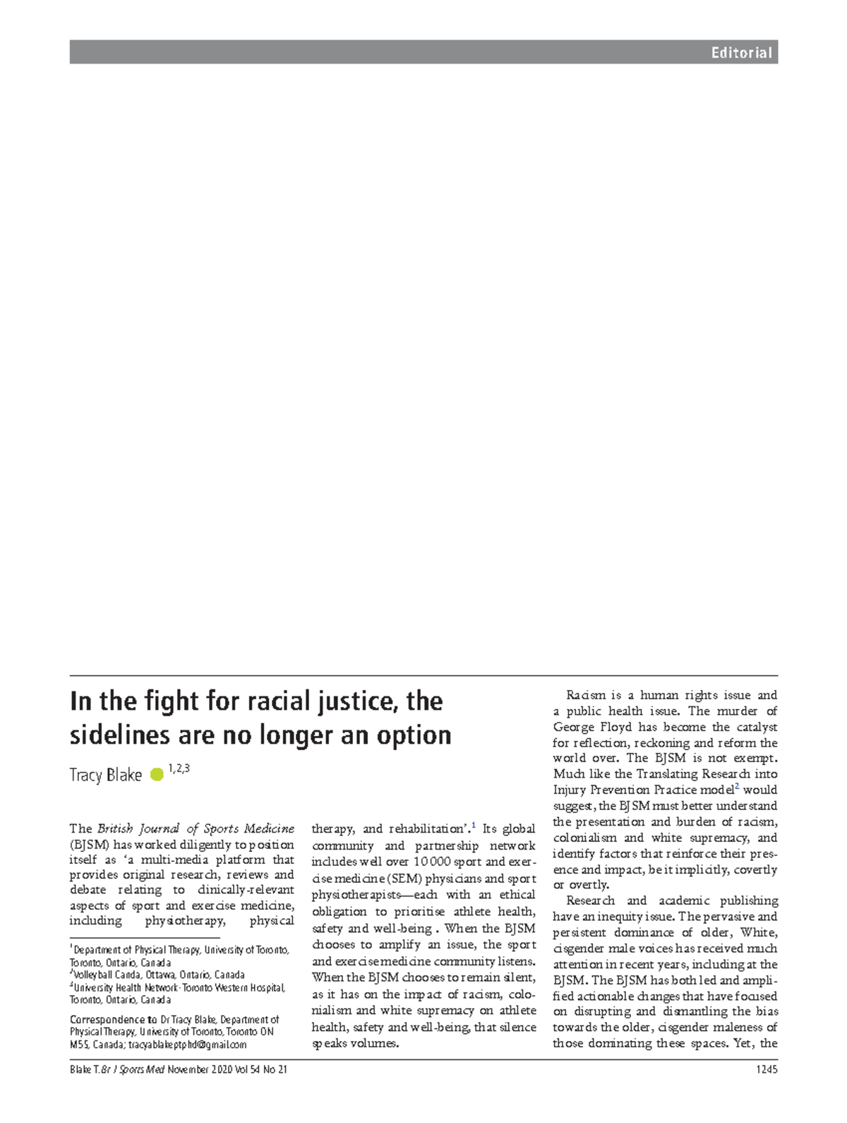 In the fight for racial justice - Blake T. Br J Sports Med November ...