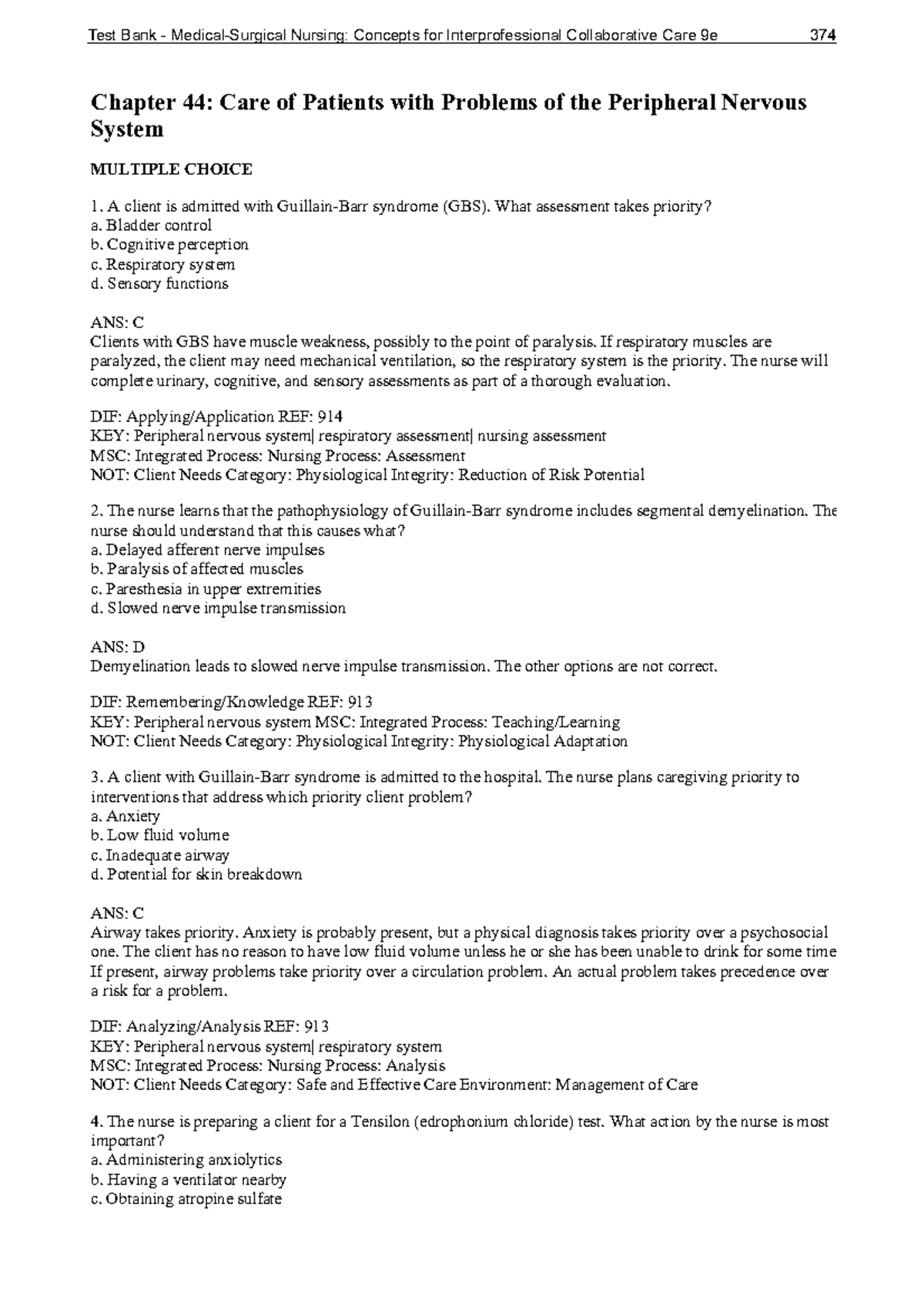 Chapter 44 Care of Patients with Problems of the Peripheral Nervous ...