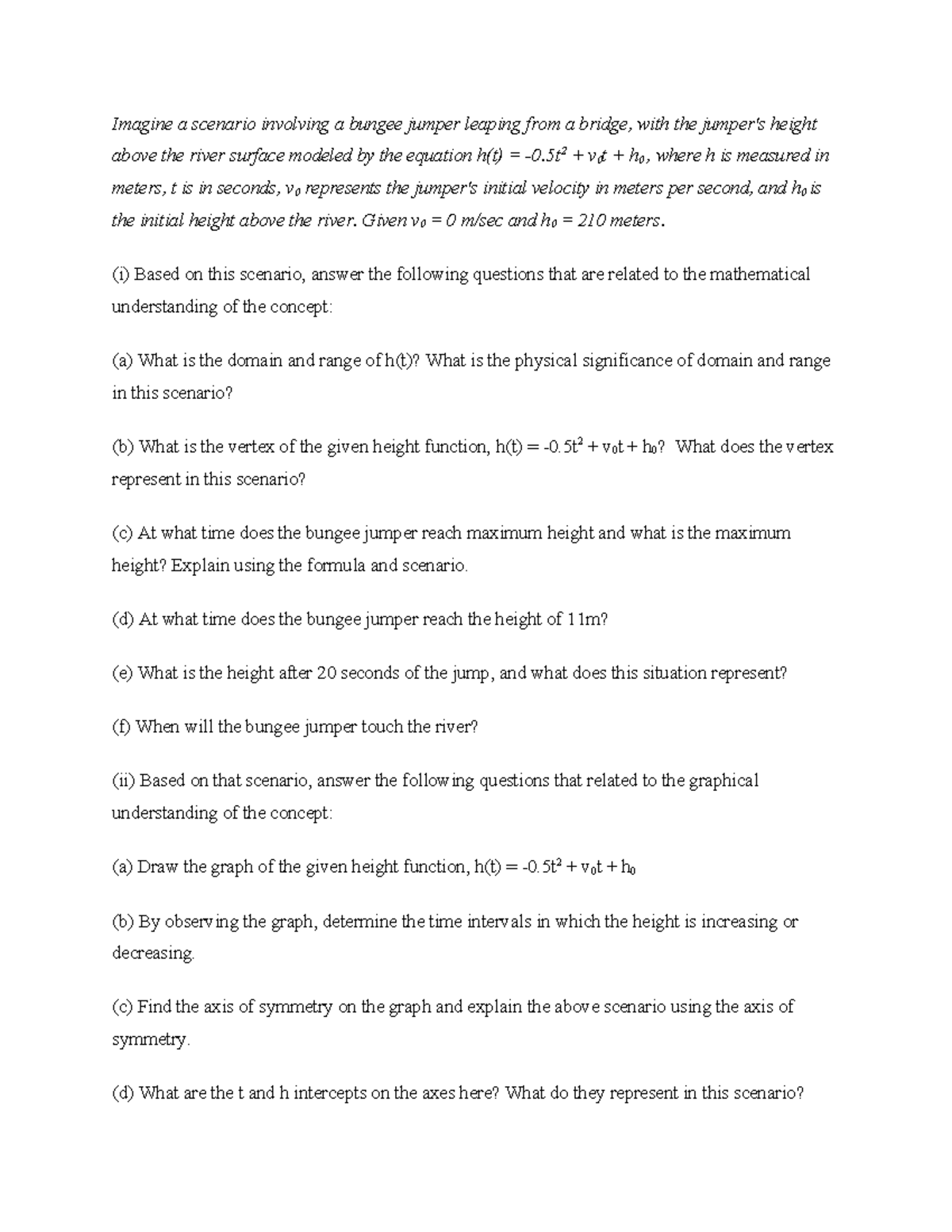 College Algebra Unit 3: Bungee Jumping Height Function Analysis - Studocu