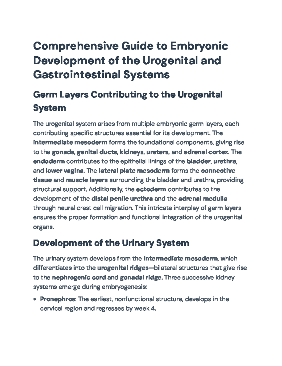 Comprehensive Overview of Embryonic Development: Urogenital & GI ...