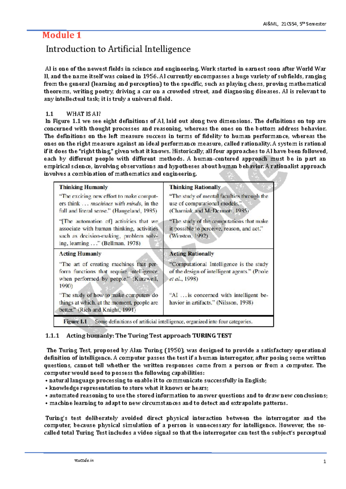 21CS54, 5th Semester Final Exam Notes on Introduction to Artificial ...