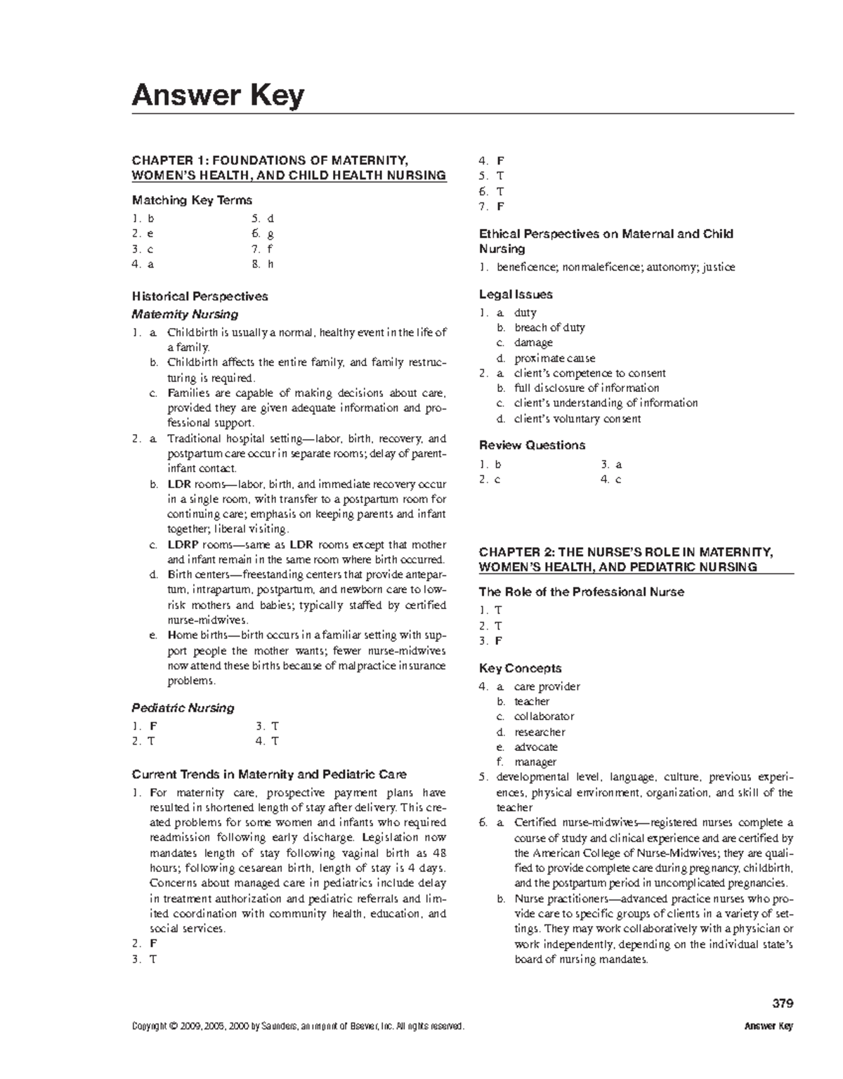 NUR 379: Maternal & Child Nursing Study Guide Answer Key - Studocu