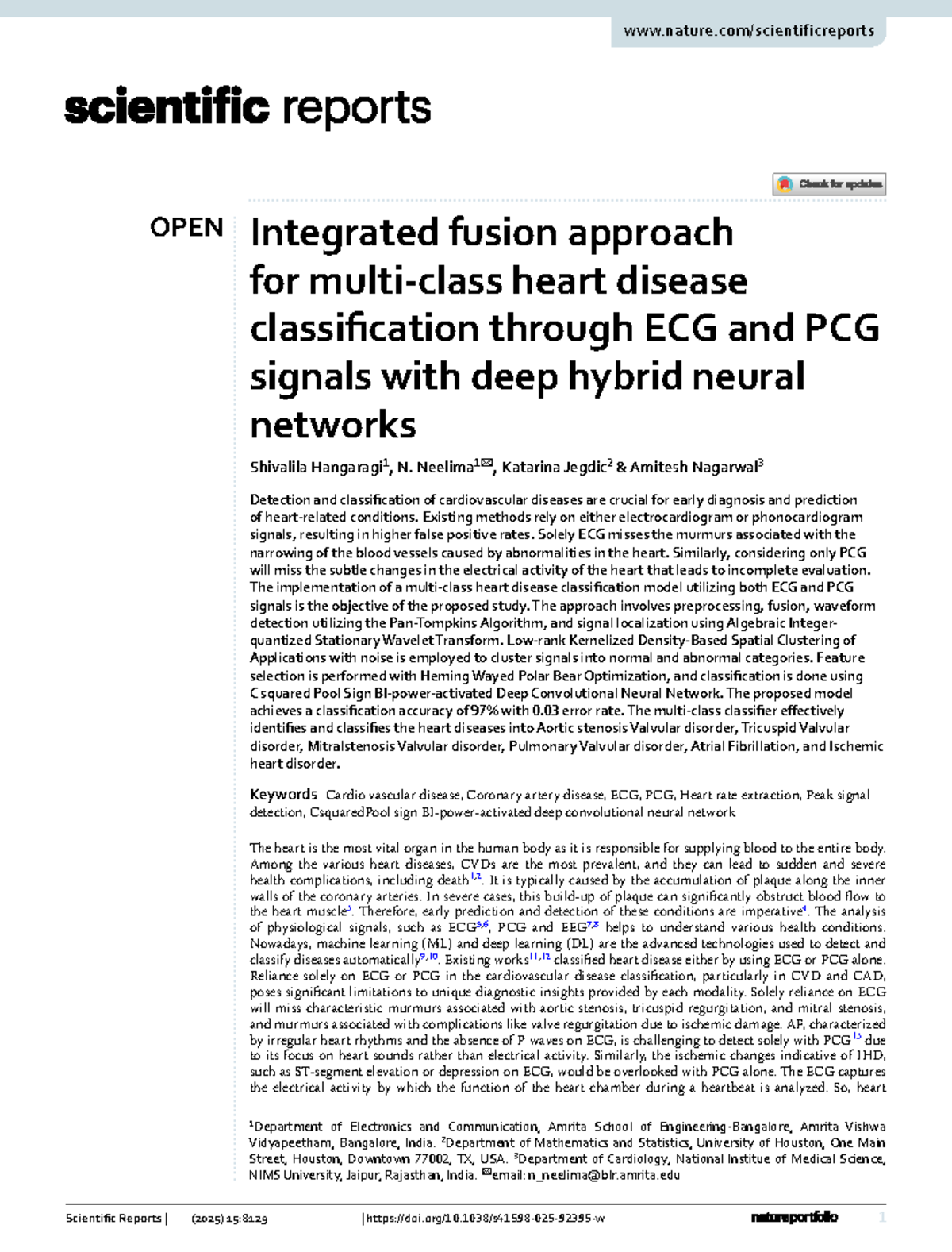 OPEN Integrated Fusion Model for Heart Disease Classification via ECG ...