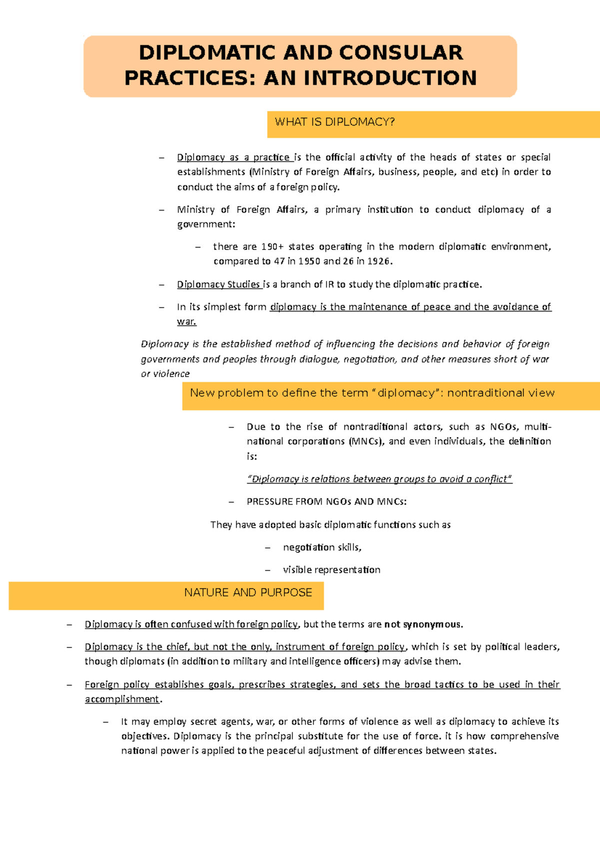 Diplomatic and Consular Practices Notes - DIPLOMATIC AND CONSULAR ...