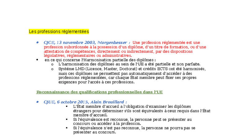 Les professions réglementées et leur reconnaissance CJCE 2003-2015 ...