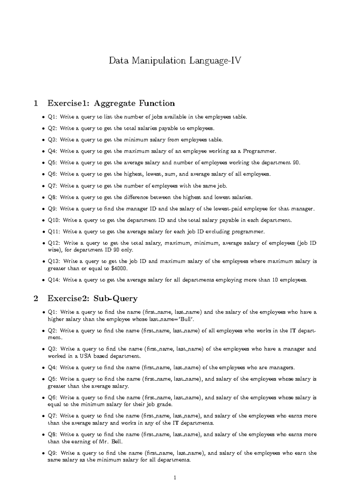 Lab7 DML IV: Aggregate Functions & Employee Salary Queries - Studocu