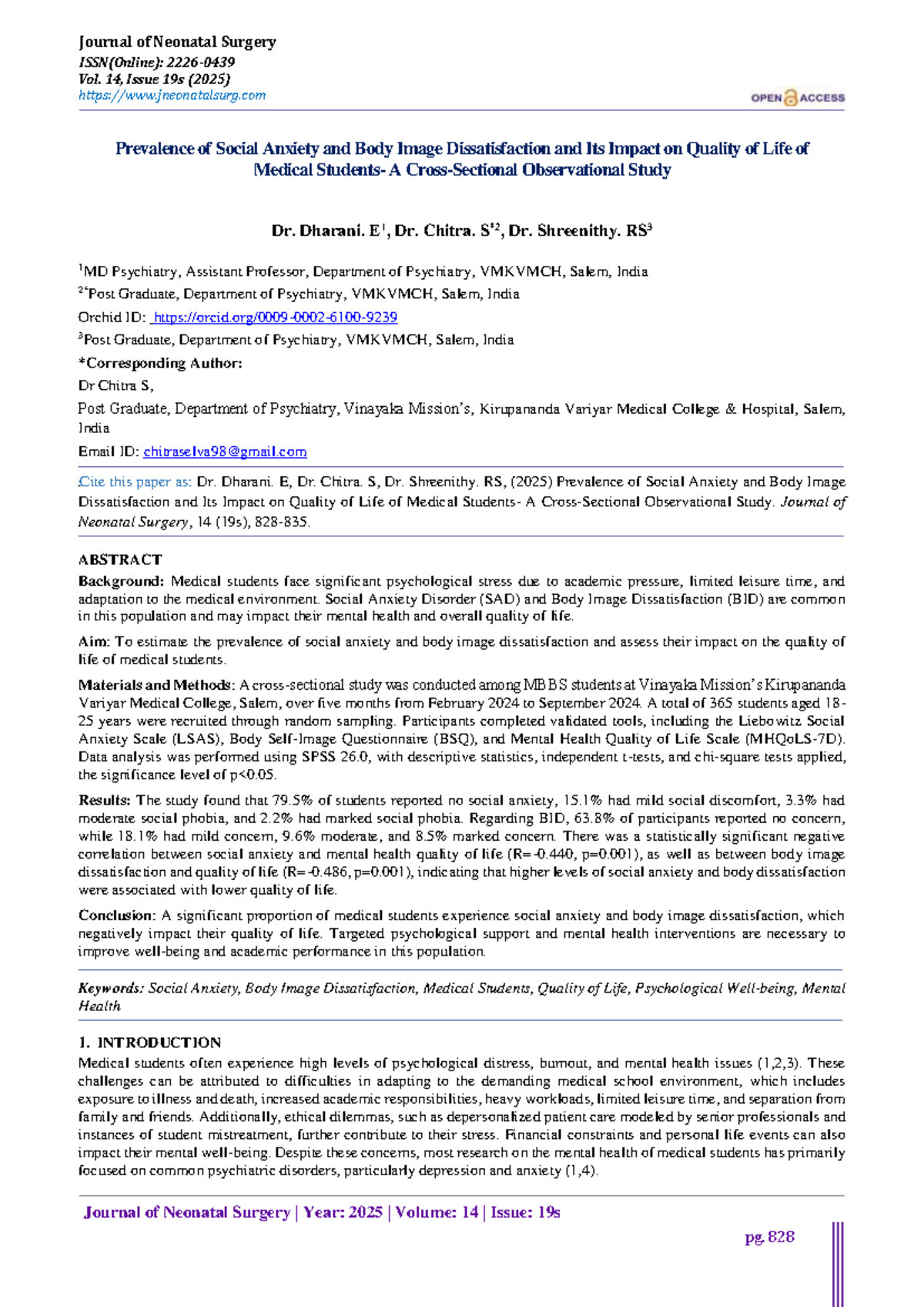 Prevalence of Social Anxiety & Body Image Dissatisfaction in Medical ...