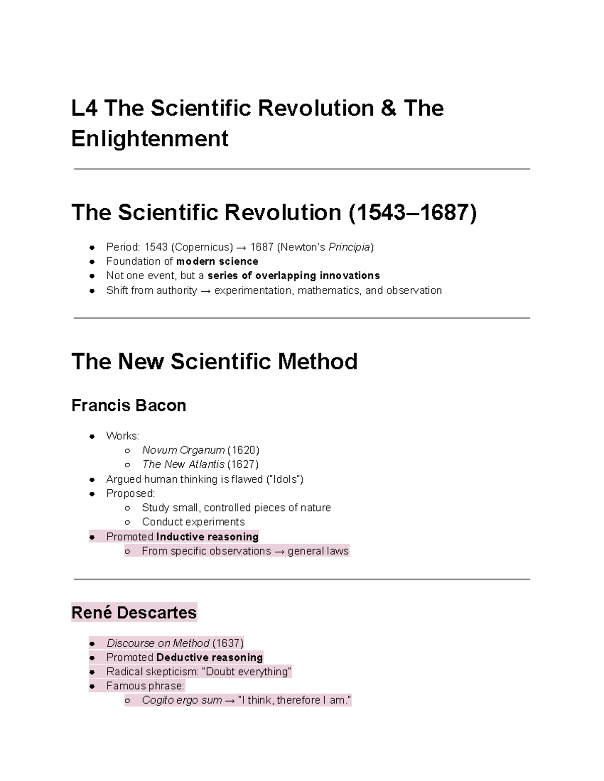 History L4 - The Scientific Revolution and Enlightenment Overview - Studocu