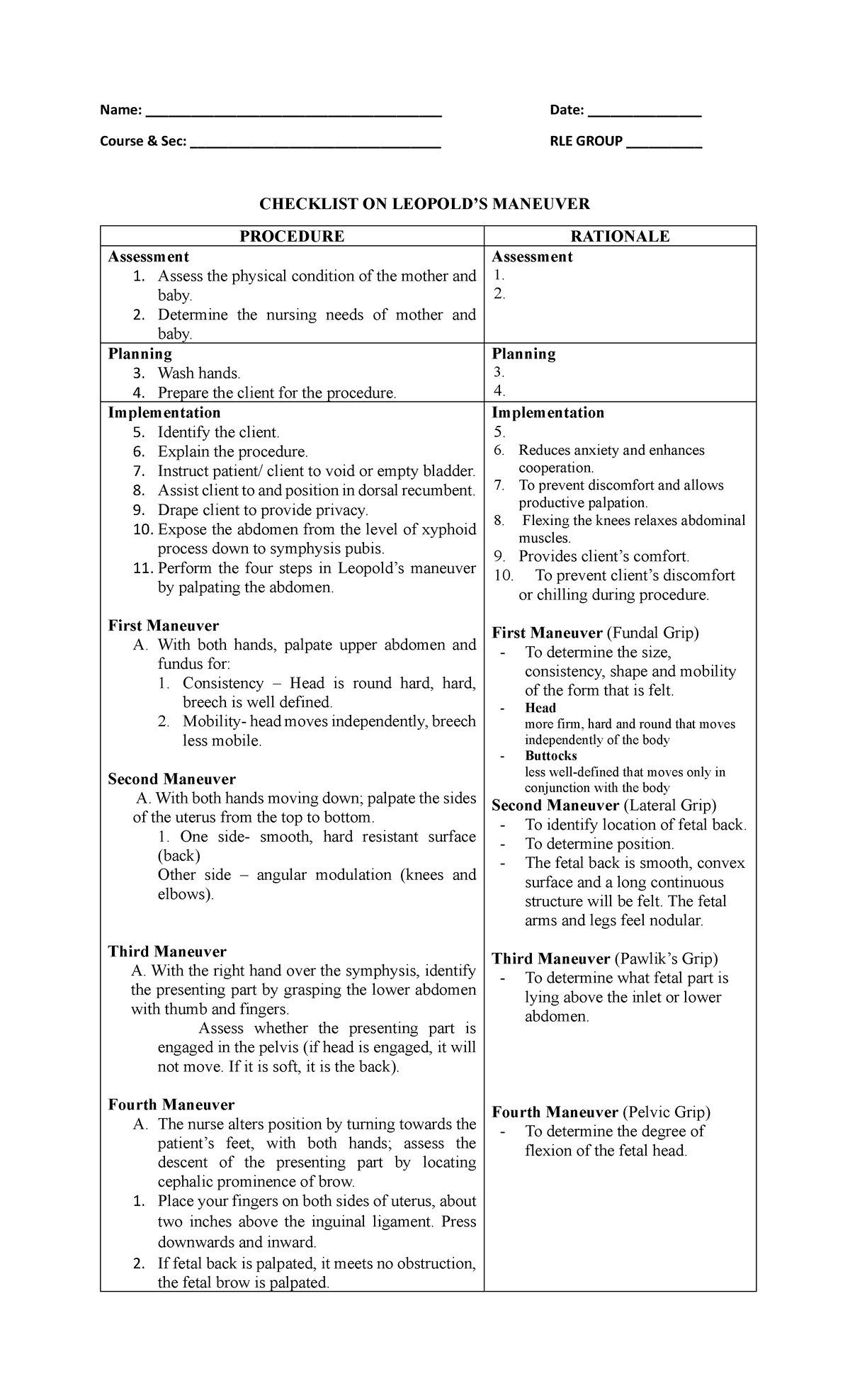 Return Demo Check list Rationale - Name ...