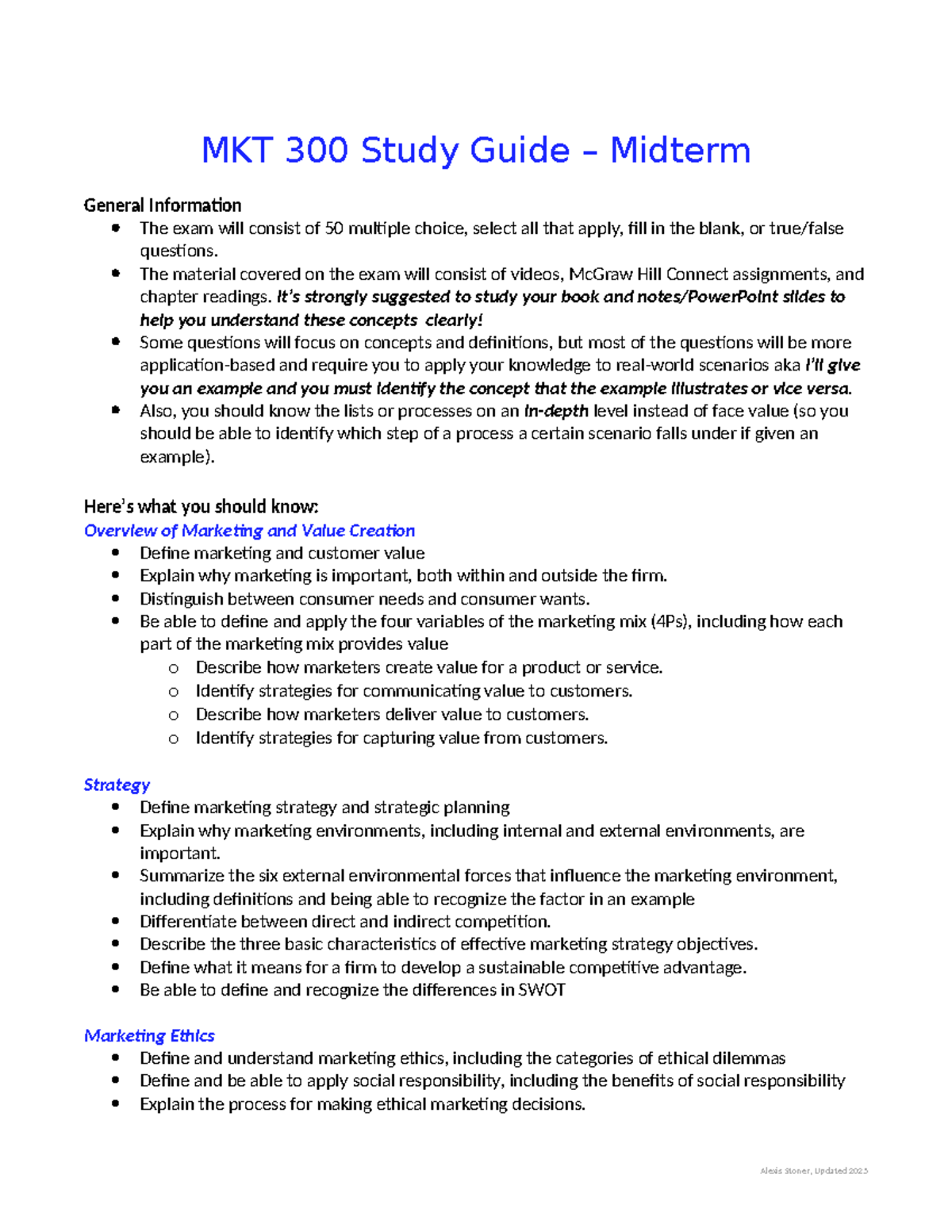 MKT 300 Midterm Study Guide: Key Marketing Concepts & Strategies - Studocu