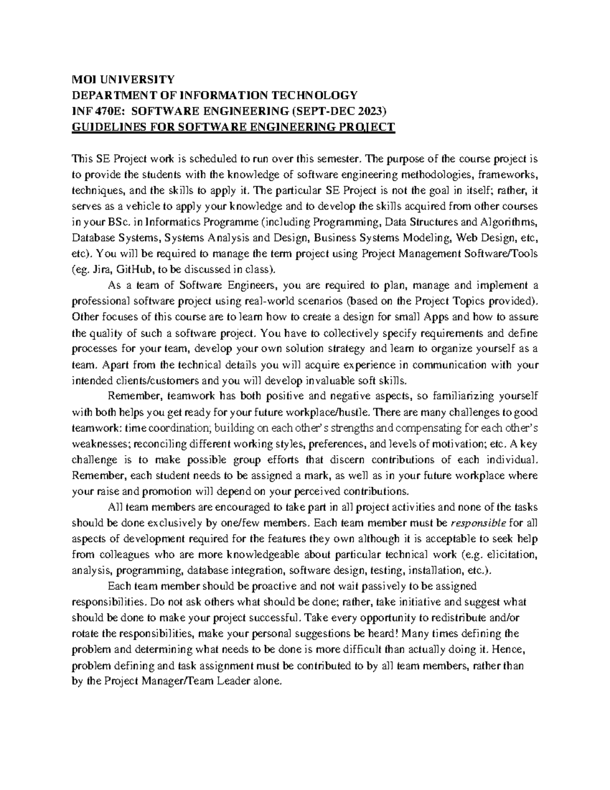 INF 470E: Software Engineering Project Guidelines 2023 - Studocu