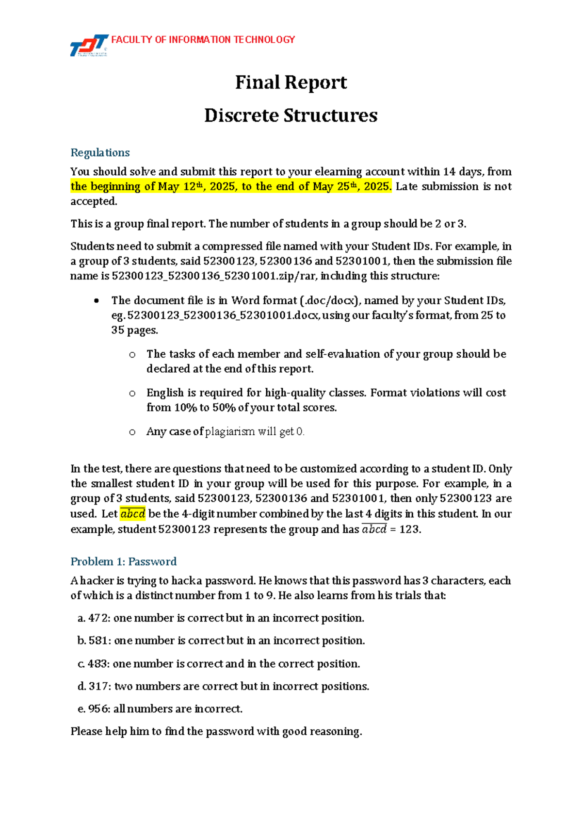 FACULTY OF INFORMATION TECHNOLOGY Final Report on Discrete Structures ...