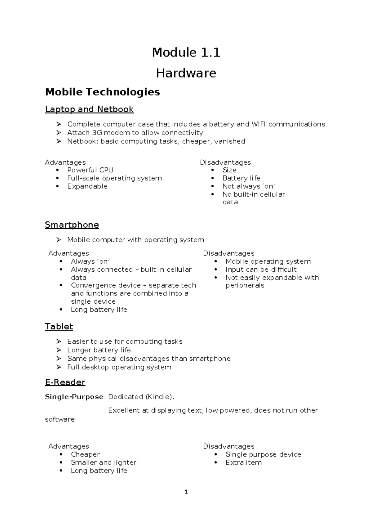 Module 1.1: Overview of Mobile Technologies and Hardware ...