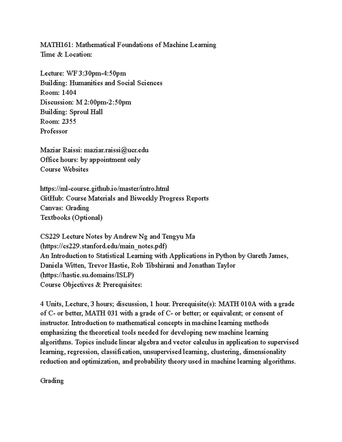 MATH161 Mathematical Foundations of Machine Learning - github/master ...