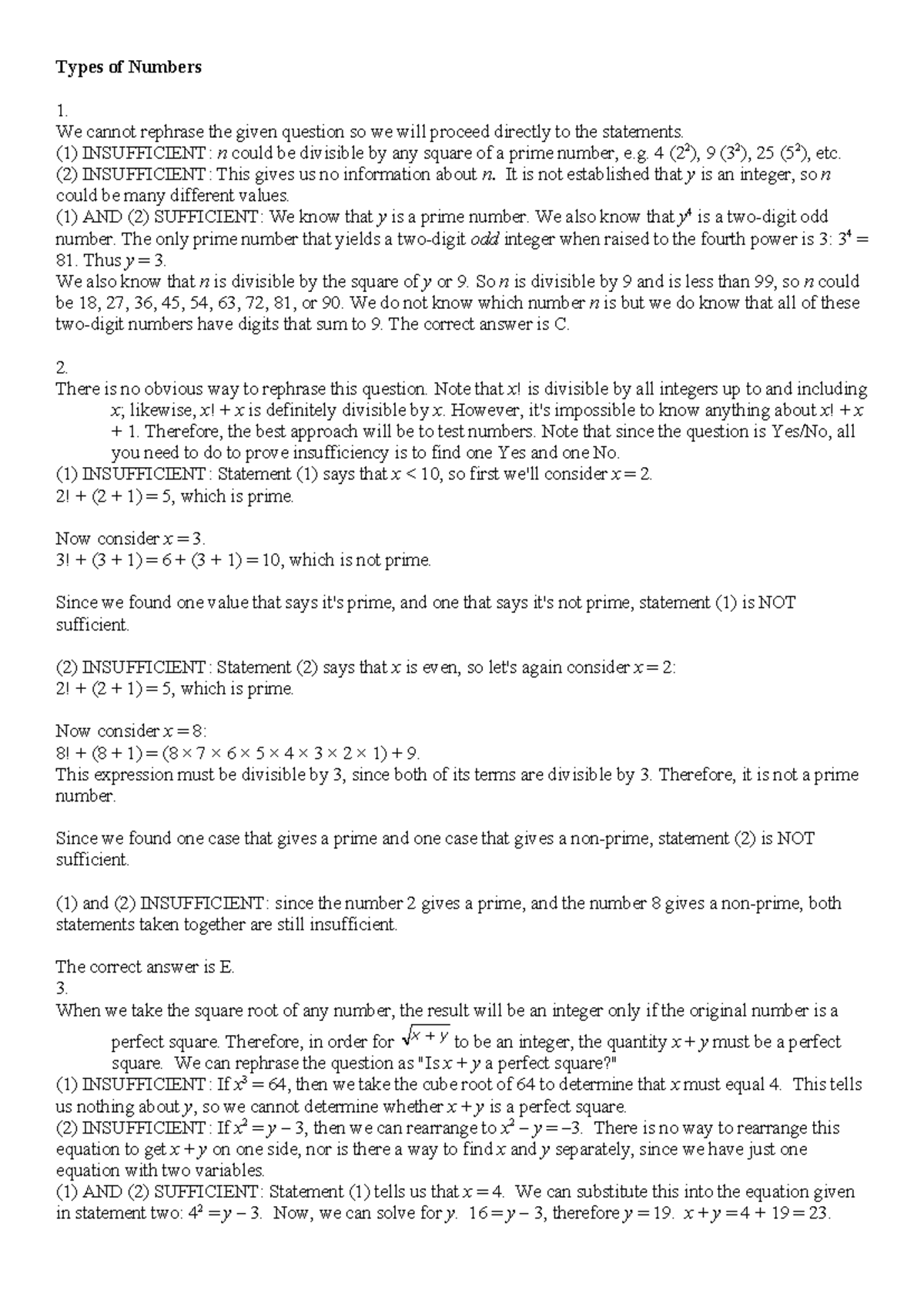GMAT Quant Topic 4 - Numbers Solutions (Final Exam) - Studocu