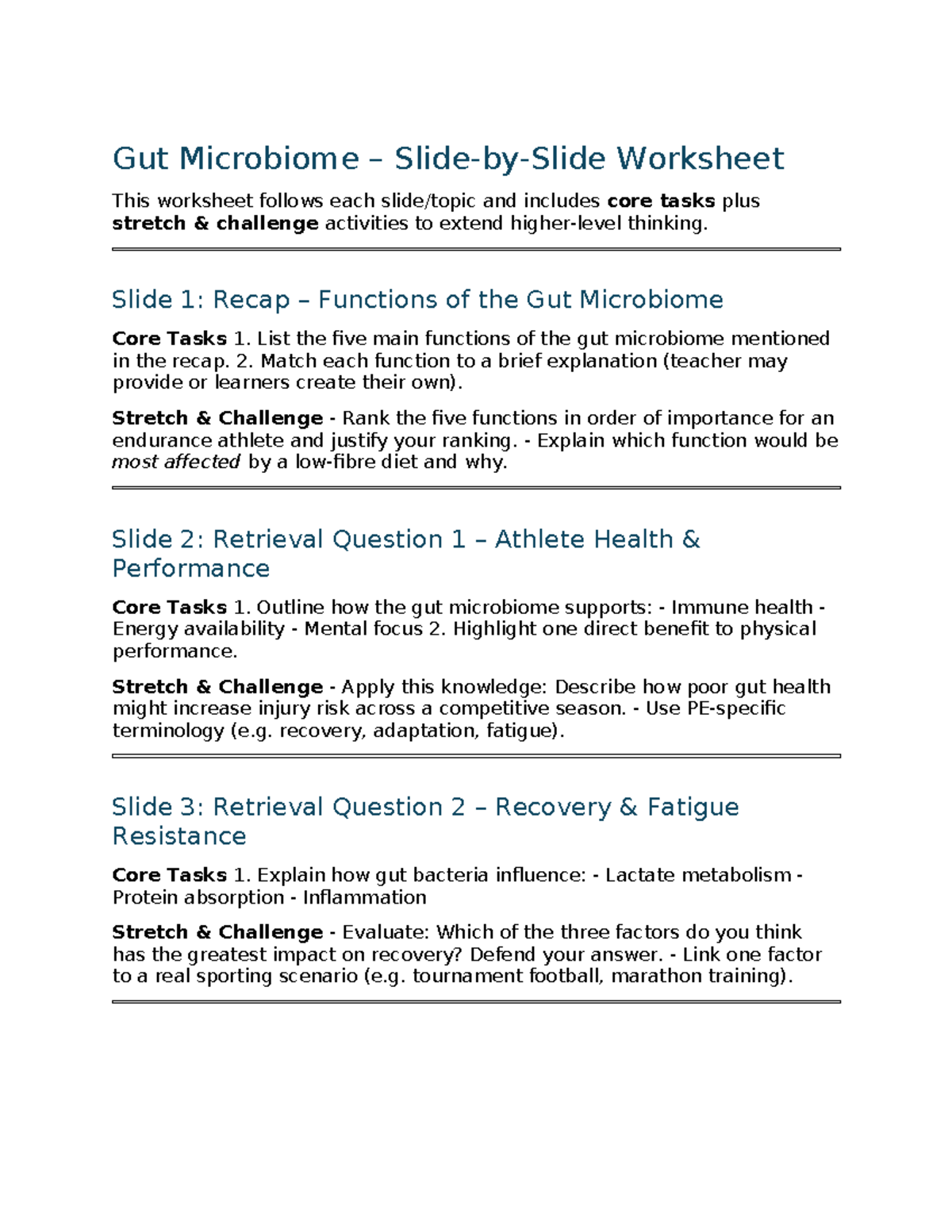 Gut Microbiome – Slide-by-Slide Worksheet for Athletes - Studocu