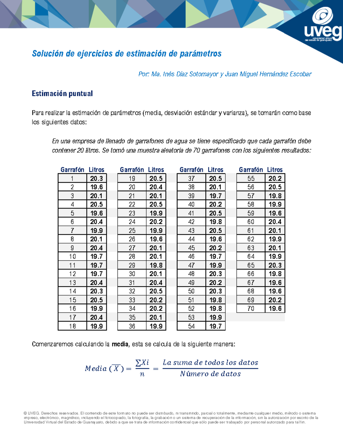 AA1.8. Solución de ejercicios de estimación de parámetros - © UVEG. Derechos reservados. El ...