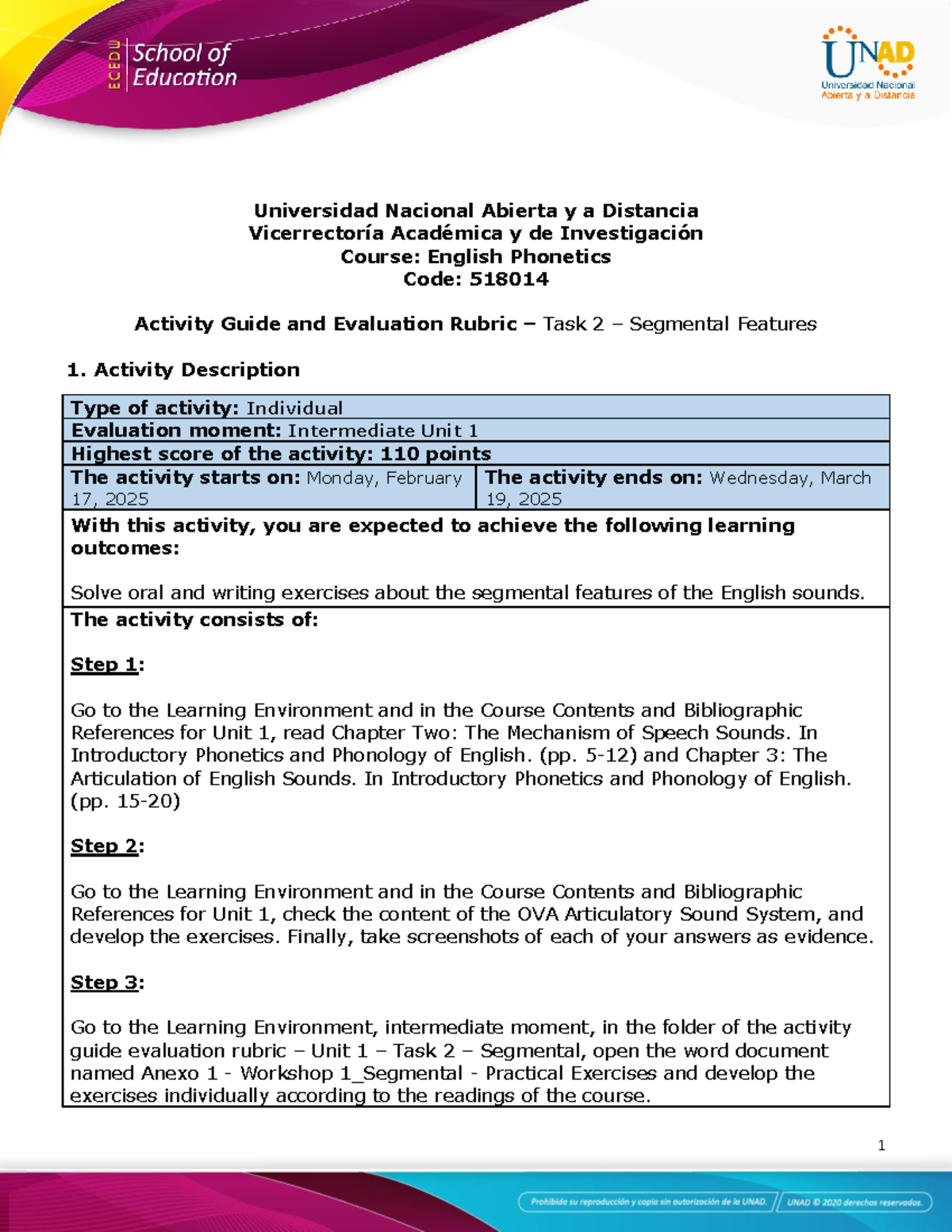 Guide & Rubric for Task 2: Segmental Features (ENG Phonetics 518014 ...