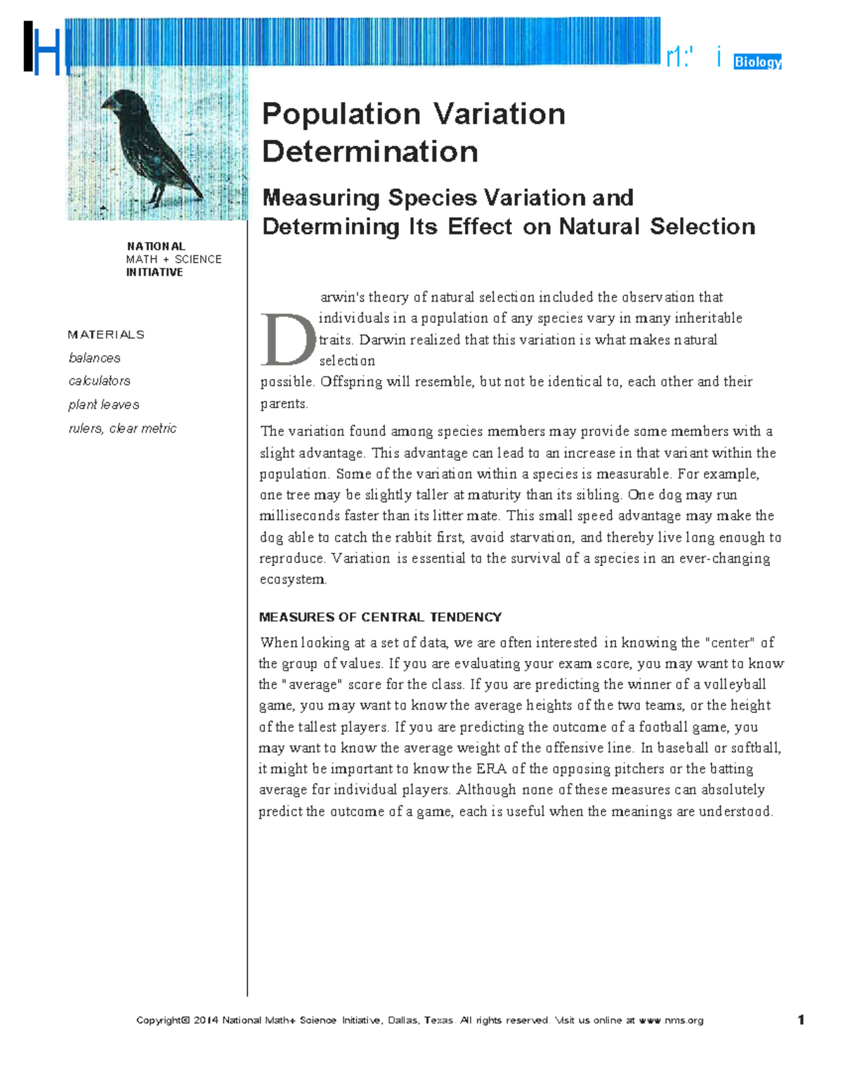 Population Variation Determination: Insights on Natural Selection and ...